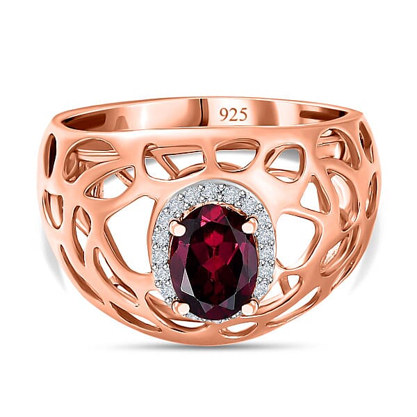 Rhodolite Garnet and Natural Zircon Ring in 18K Vermeil Rose Gold ...