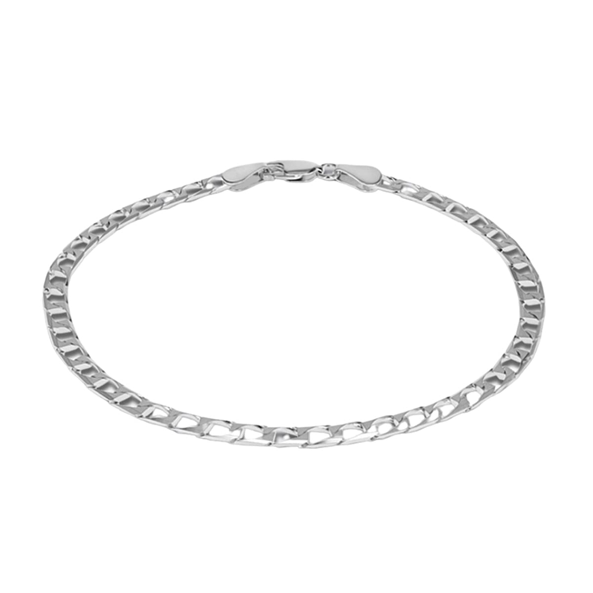 Sterling Silver Diamond Cut Square Curb Bracelet (Size - 8), Silver Wt ...