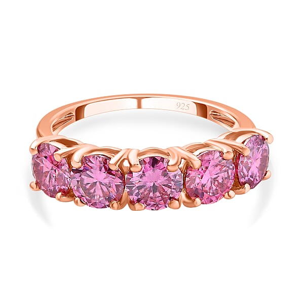 Pink Moissanite Half Eternity Ring in Vermeil RG Plated Sterling Silver ...