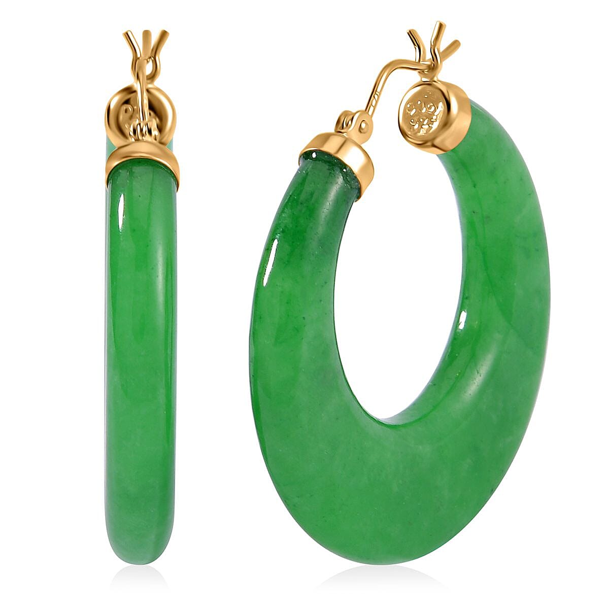 Green Jade Circle Earrings in Yellow Gold Plated Sterling Silver 70.00 ...