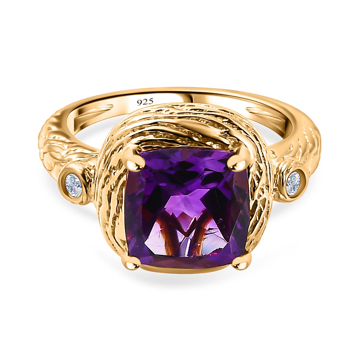 Moroccan Amethyst, White Zircon Solitaire Ring in 18K Vermeil Yellow ...