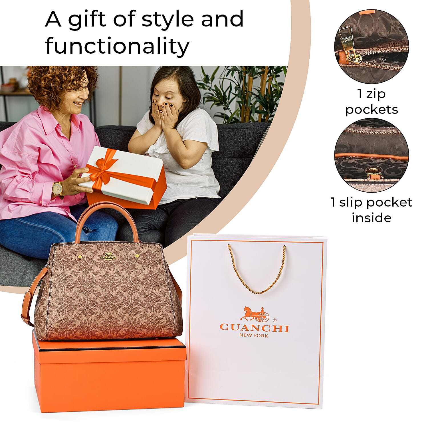 GUANCHI Crossbody Bag with Handle Drop - Brown - 7693060 - TJC
