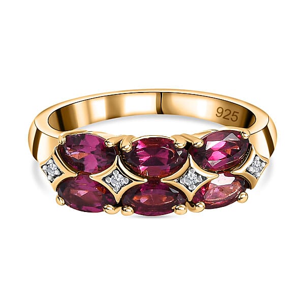 Rhodolite Garnet & Natural Zircon Ring in 18K Vermeil Yellow Gold ...