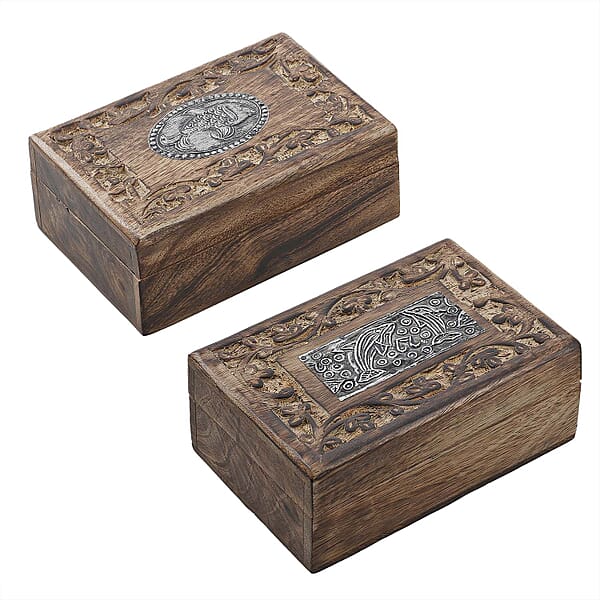 Set of 2 - Nakkashi Wooden Hand Carved Fish Storage Box (Size 15x10x5 ...