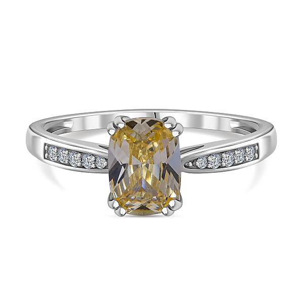 Yellow & White Cubic Zirconia Ring in Rhodium Overlay Sterling Silver ...