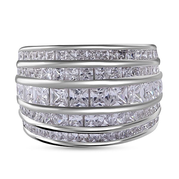 Manhattan Closeout - White Cubic Zirconia Multi-Row Ring in Rhodium Overlay Sterling Silver 5.58 ...