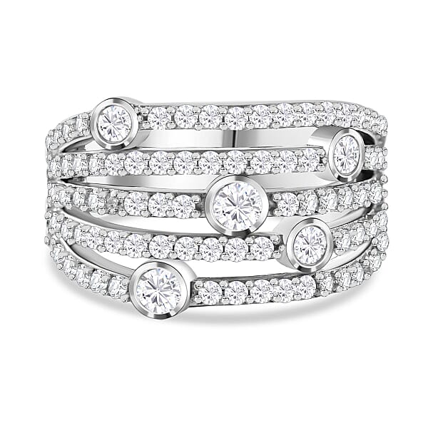 Red Carpet Collection - Zirconia Multi Row Bubble Ring in Rhodium ...