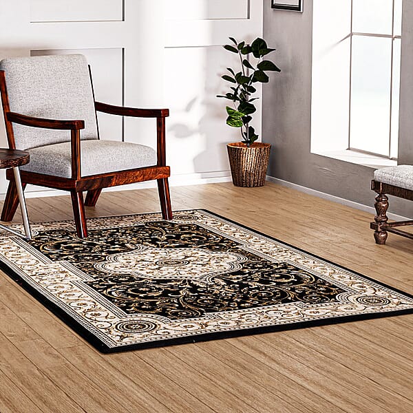 Pile Woven 950 GSM Traditional Carpet - Black - 7698229 - TJC