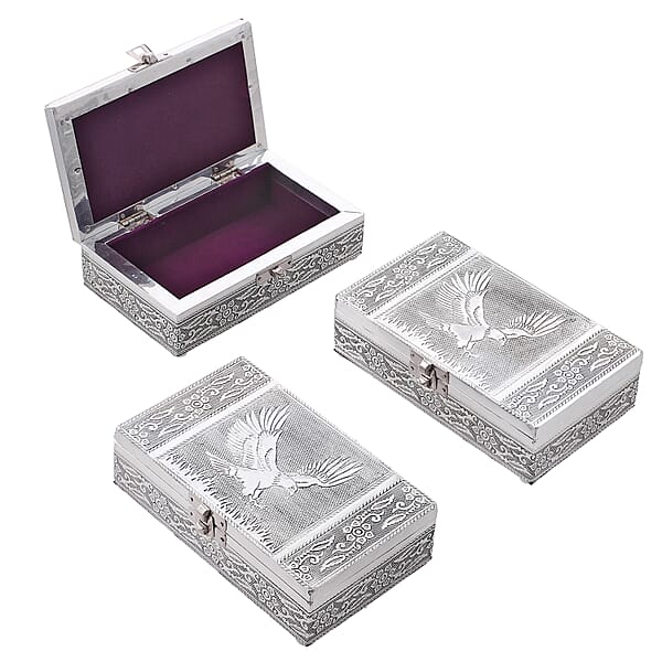 Set of 3 - Handcrafted Eagle Embossed Vintage Storage Box - 7699834 - TJC
