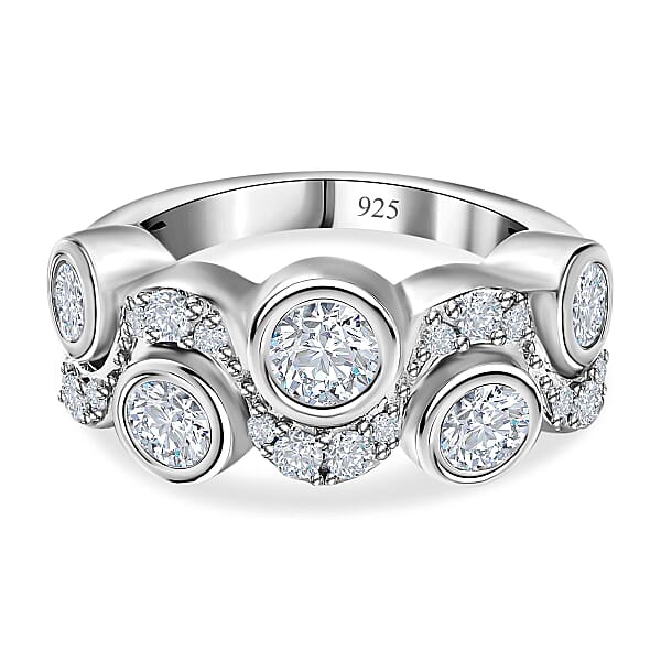 Moissanite Bubble Ring in Platinum Overlay Sterling Silver 1.39 Ct ...