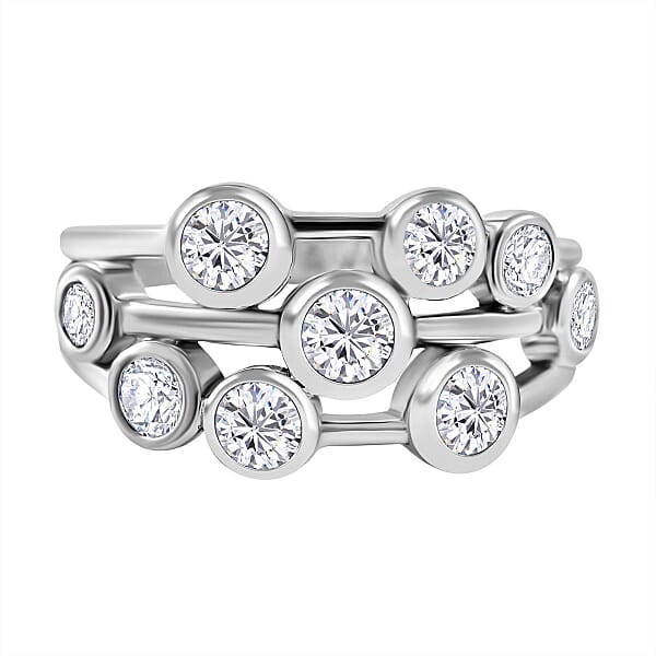 Designer Inspired - Moissanite Bubble Ring in Rhodium Overlay Sterling Silver - 7705574 - TJC
