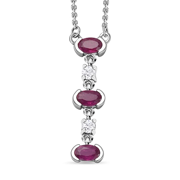 African Ruby & Natural Zircon Necklace (Size - 20) in Platinum Overlay ...