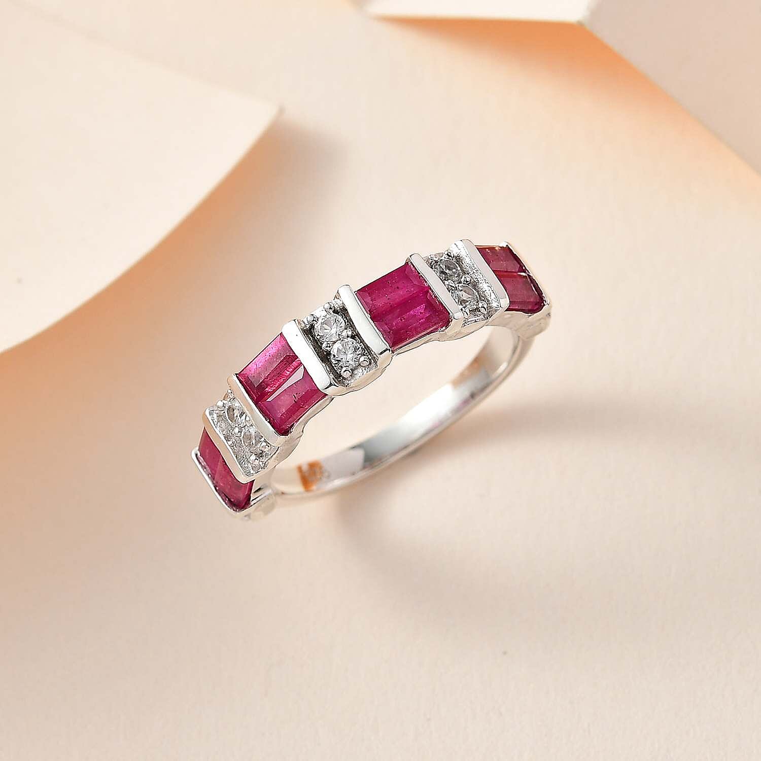 African Ruby & Natural Zircon Half-Eternity Band Ring in Platinum ...