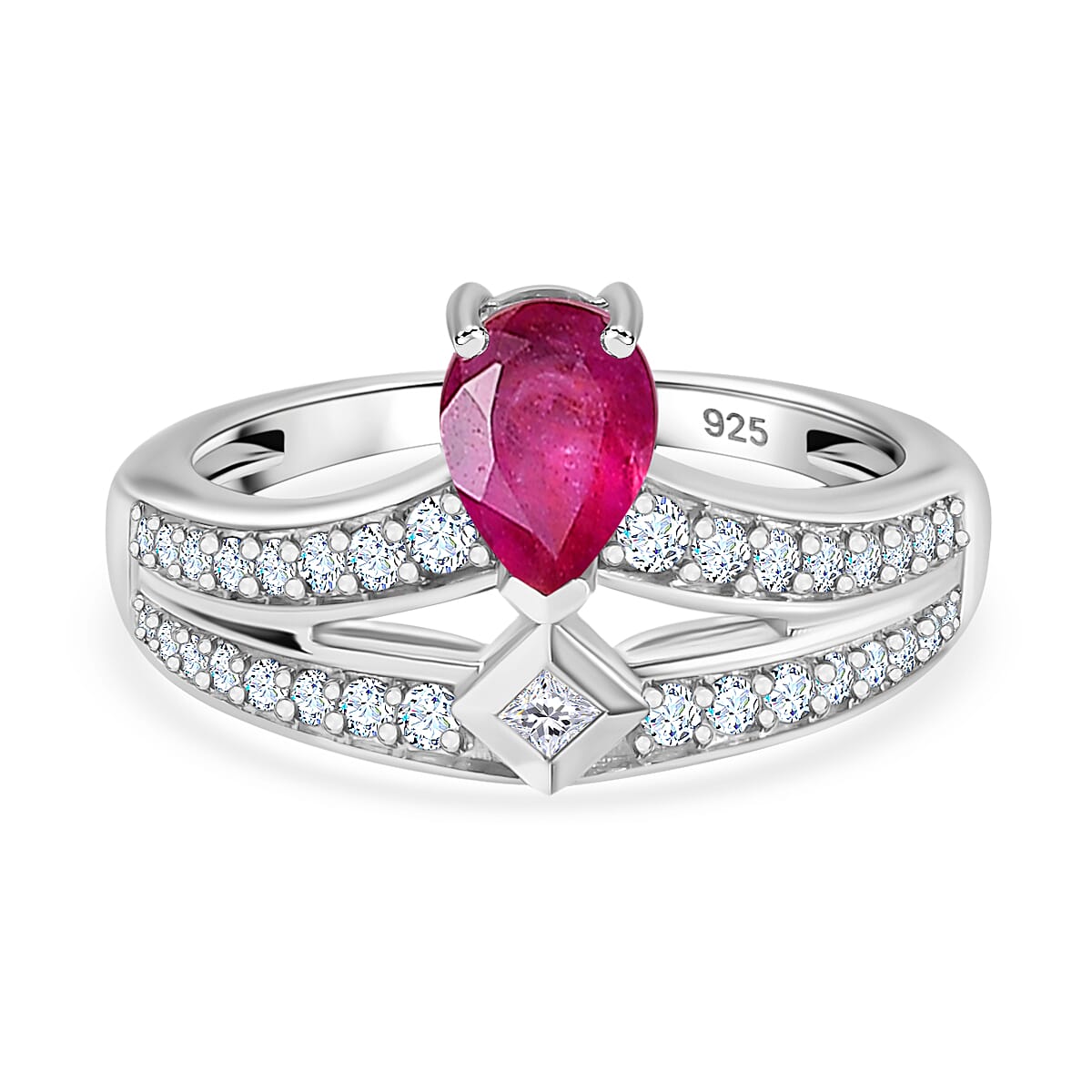 African Ruby & Natural Zircon Ring in Platinum Overlay Sterling Silver ...