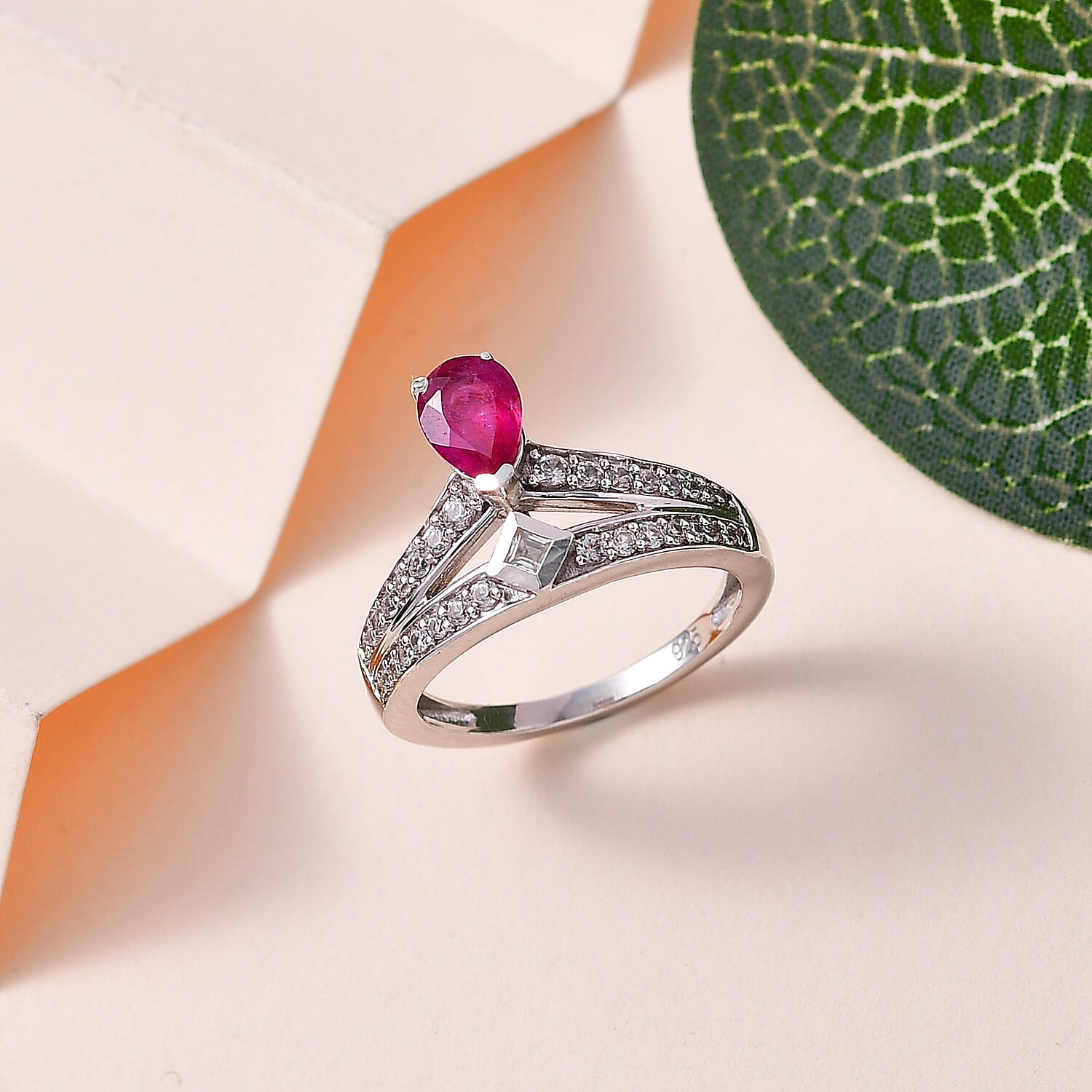 African Ruby & Natural Zircon Ring in Platinum Overlay Sterling Silver ...