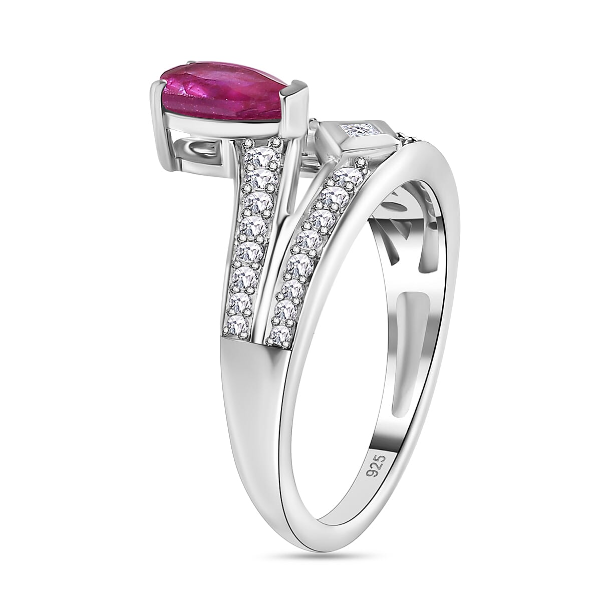 African Ruby & Natural Zircon Ring in Platinum Overlay Sterling Silver ...