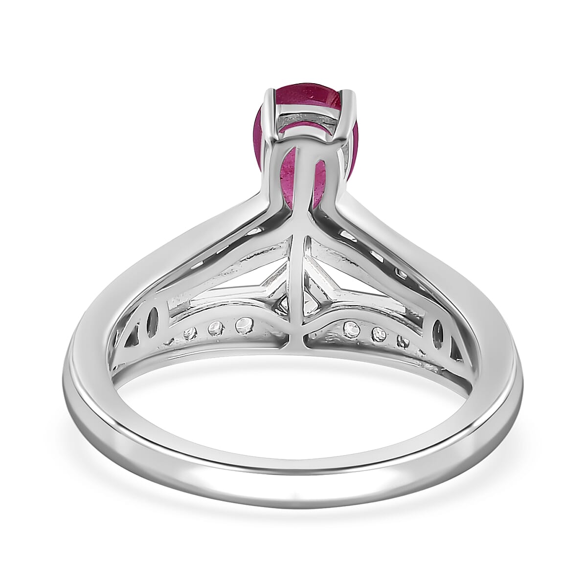 African Ruby & Natural Zircon Ring in Platinum Overlay Sterling Silver ...