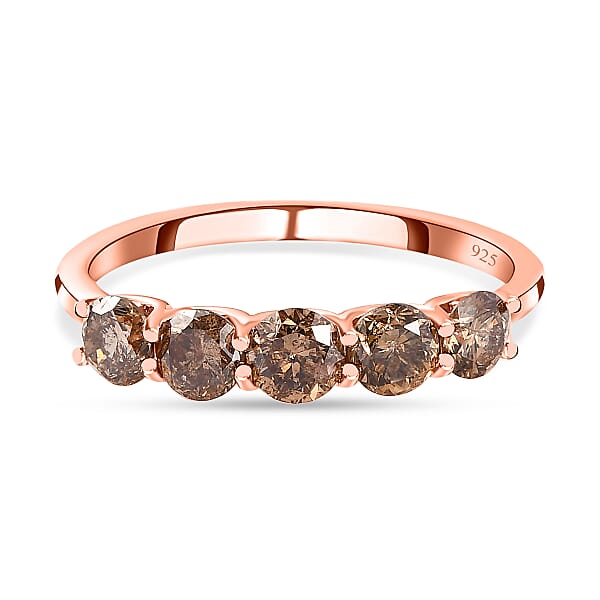 Close Out Deal- Natural Champagne 5 Diamond Ring in 18K Gold Vermeil ...