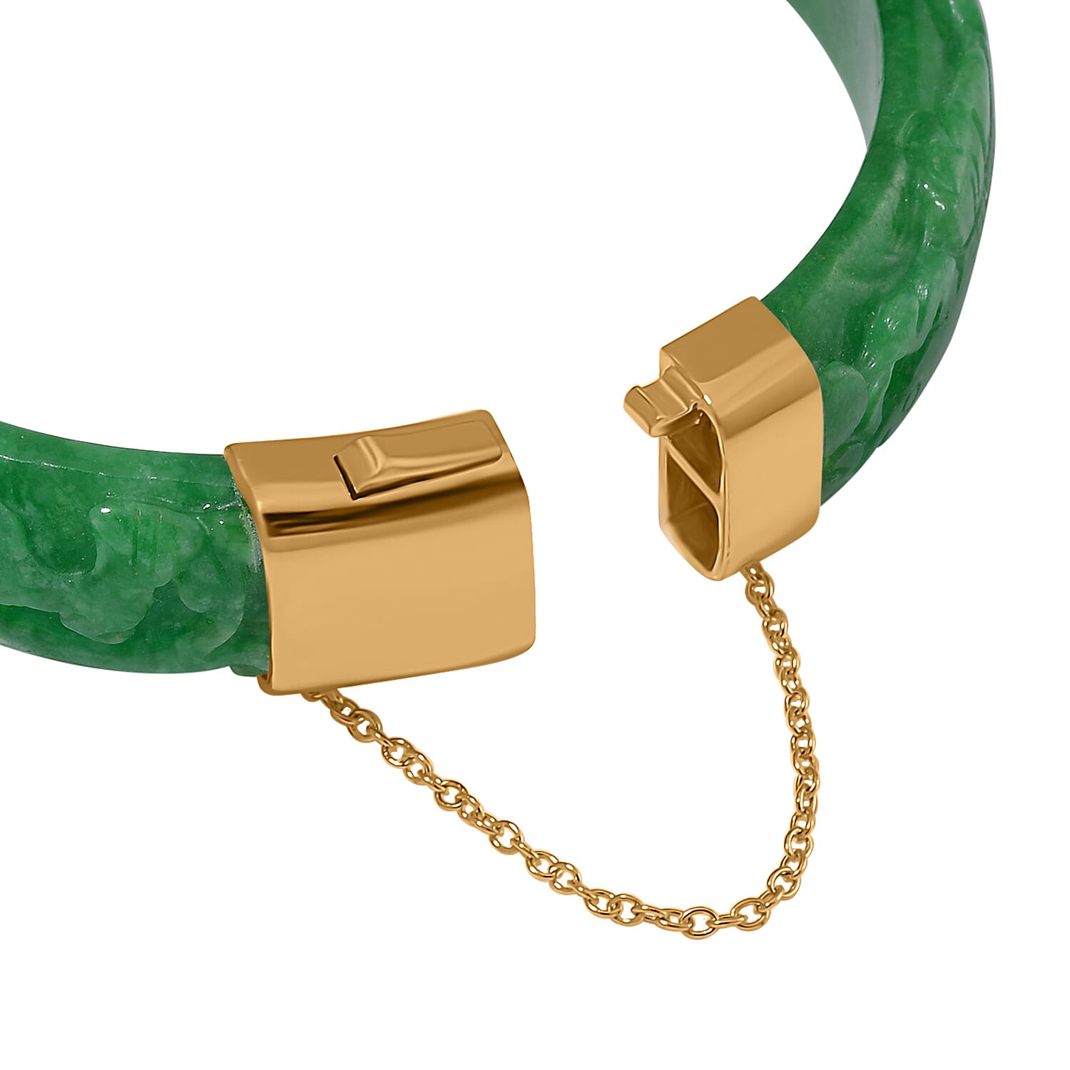 Hand Carved Green Jade Dragon Bangle in 18K Yellow Gold Vermeil Plated ...