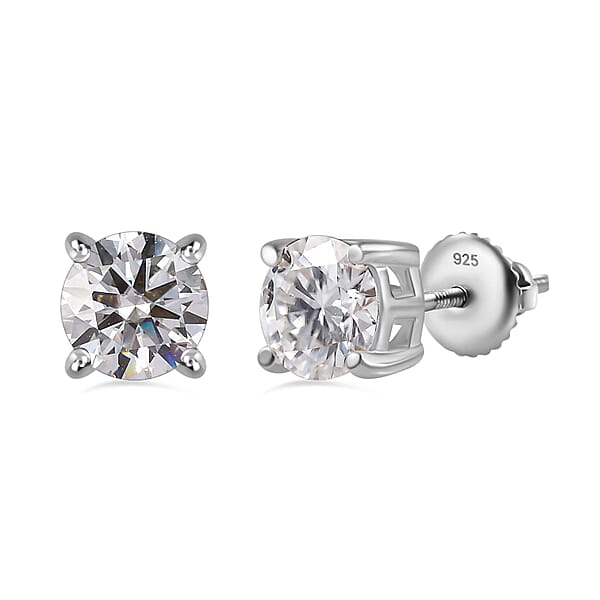 Moissanite Solitaire Stud Push Post Earring in Platinum Overlay ...