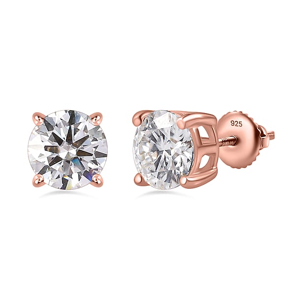 Moissanite Solitaire Stud Push Post Earring in Vermeil RG Sterling ...