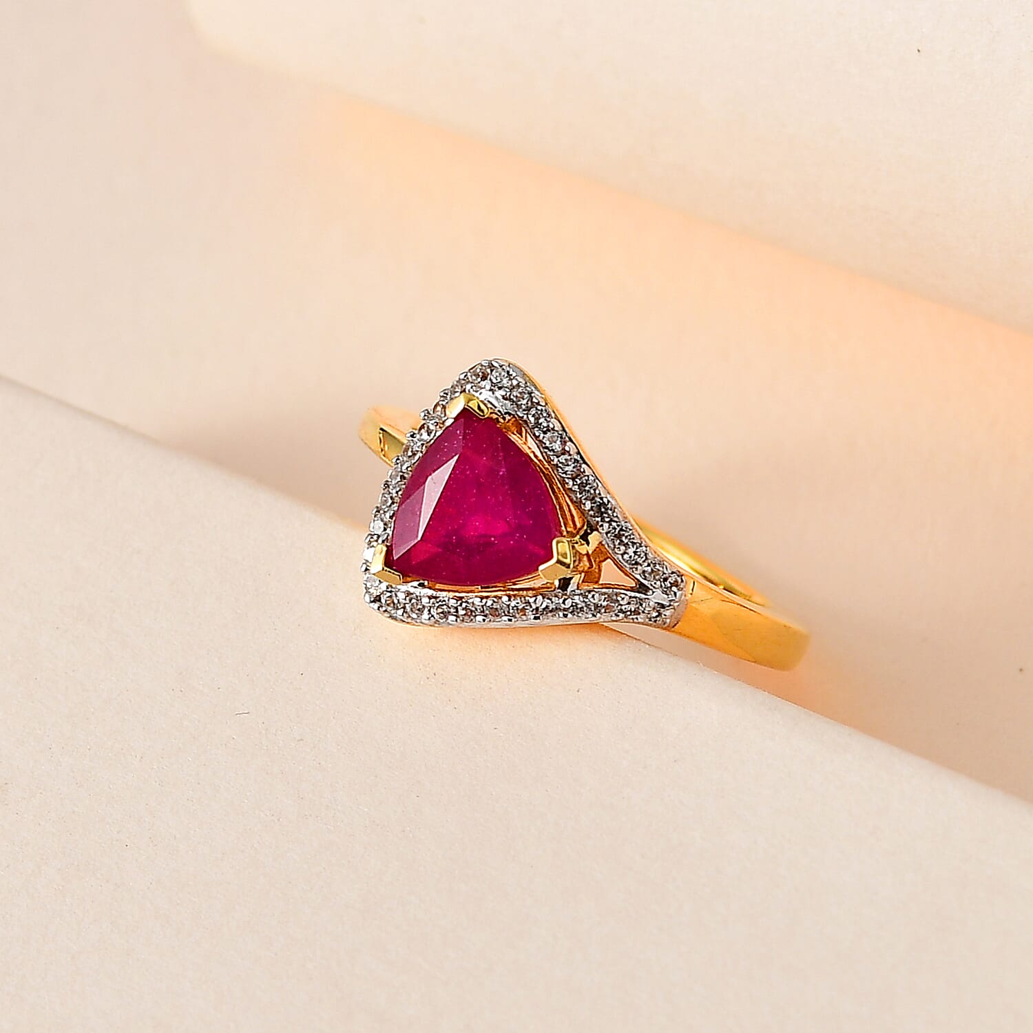 African Ruby & Natural Zircon Ring in 18K Vermeil YG Plated Sterling ...