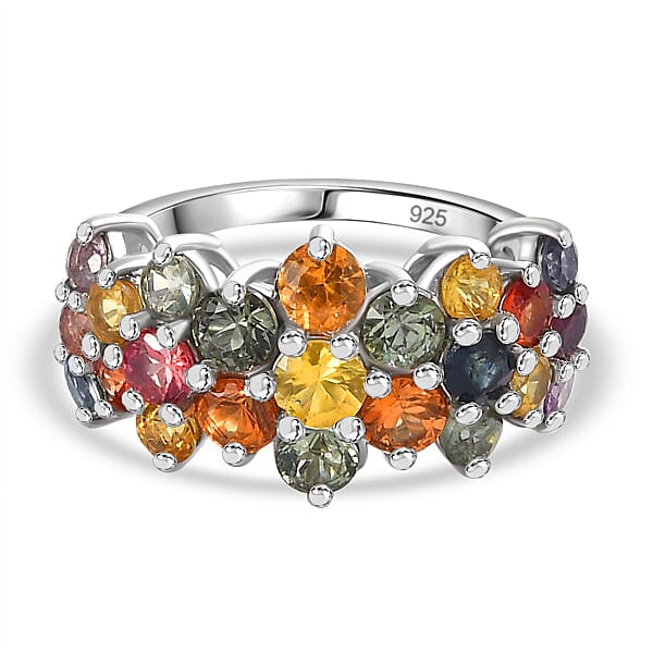 Multi Sapphire Ring in Platinum Overlay Sterling Silver 3.00 Ct ...