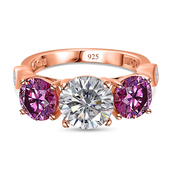 The Trilogy - White & Pink Moissanite Ring in 18K Rose Gold Vermeil ...
