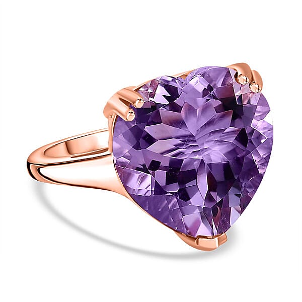Pink Amethyst Solitaire Heart Ring in 18K Vermeil Rose Gold Plated ...