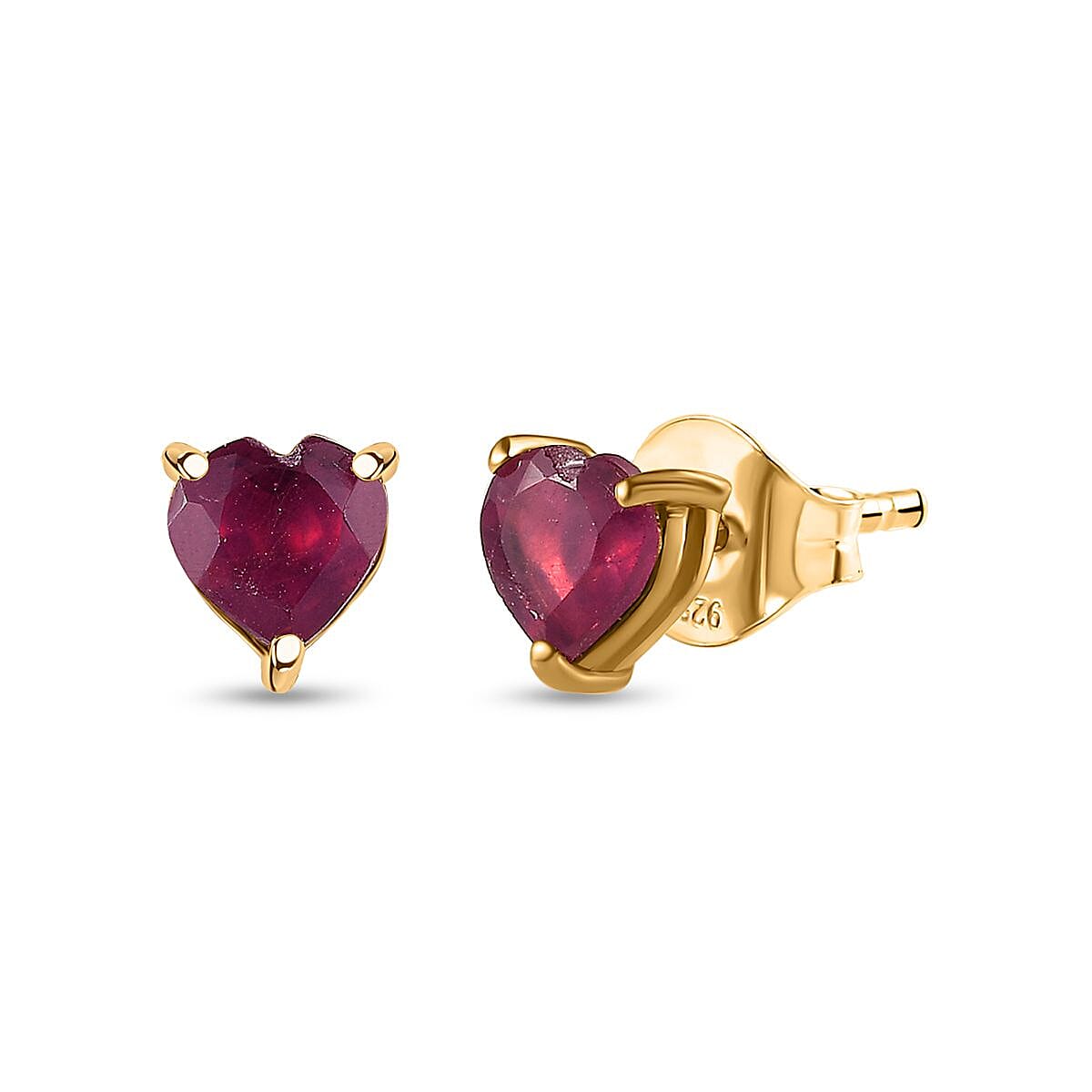 African Ruby Heart Stud Earrings in 18K Vermeil YG Plated Sterling Silver 1.28 Ct - 7711736 - TJC