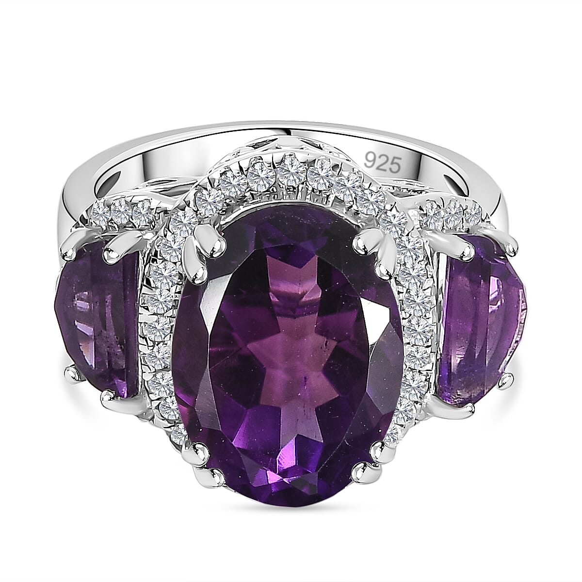 AAA Amethyst & Natural Zircon Ring in Platinum Overlay Sterling Silver ...