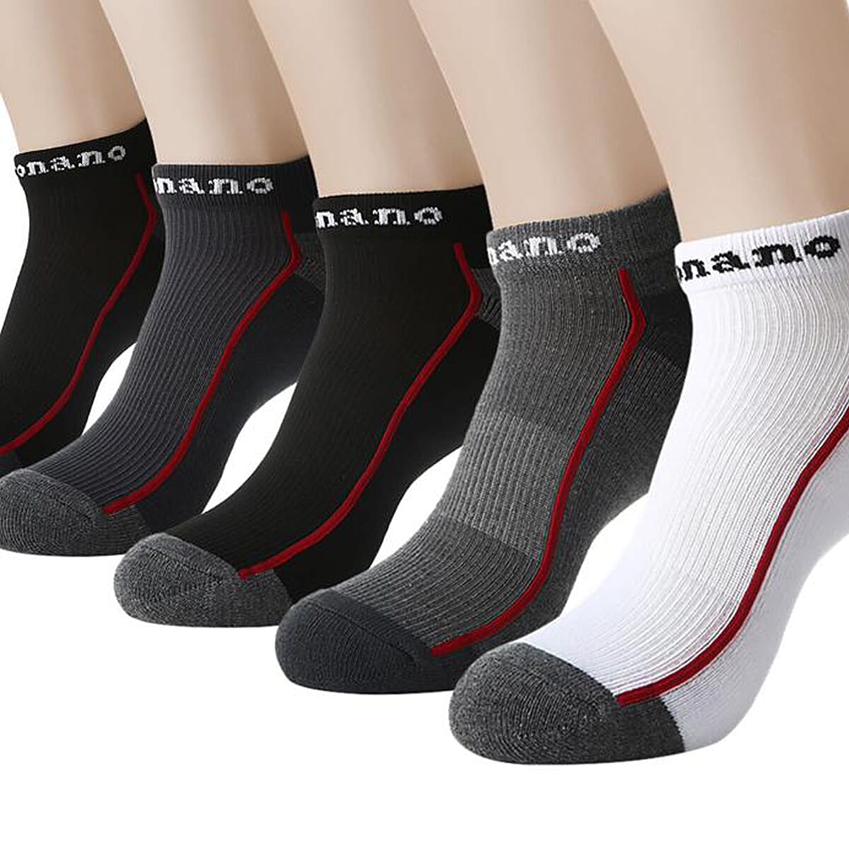 5 Pairs Cushioned Terry Athletic Grade Socks - Red Stripe - One Sze ...