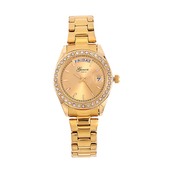 GENOA Quartz Movement Water Resistant Watch with Gold Colour Stainless ...