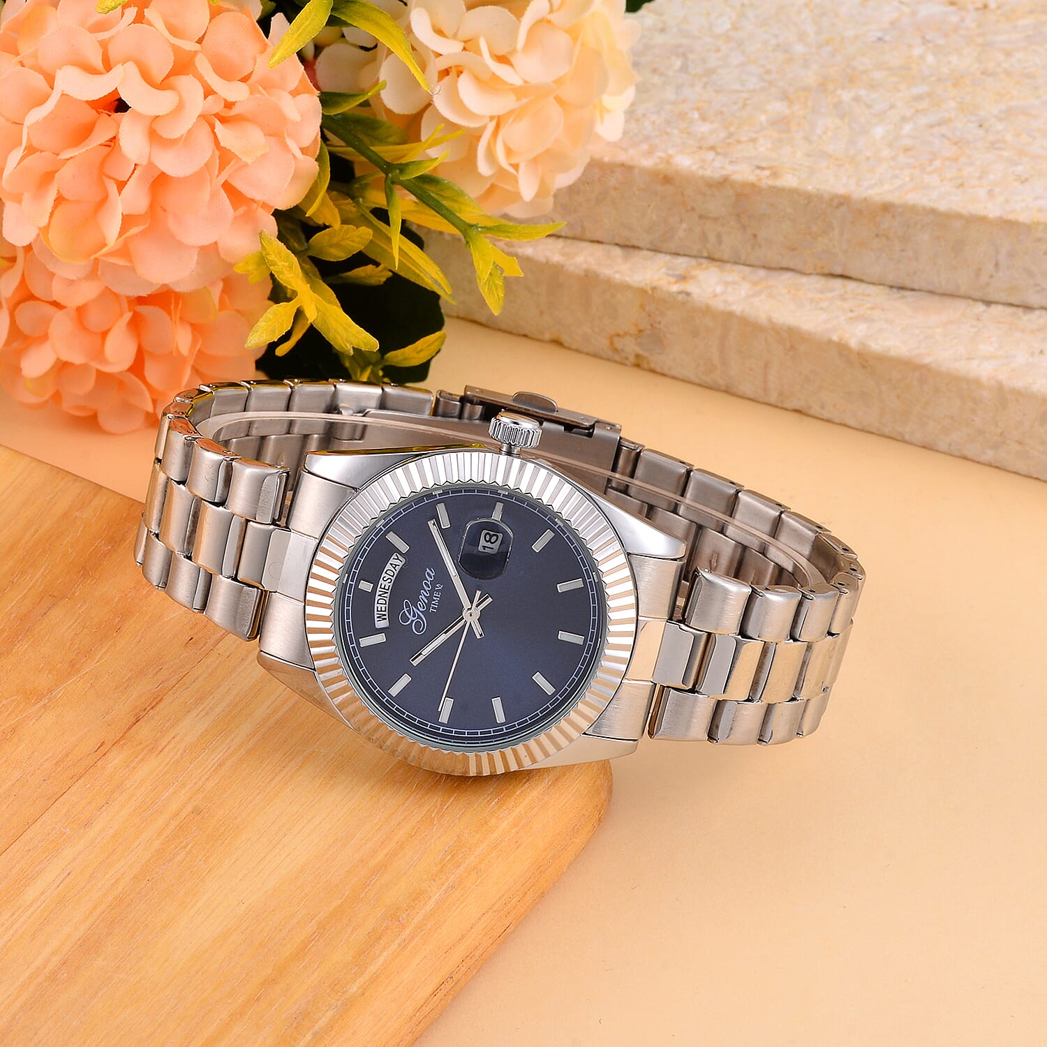 GENOA TIME Day Date 3ATM WR Blue Dial Watch - 7714941 - TJC
