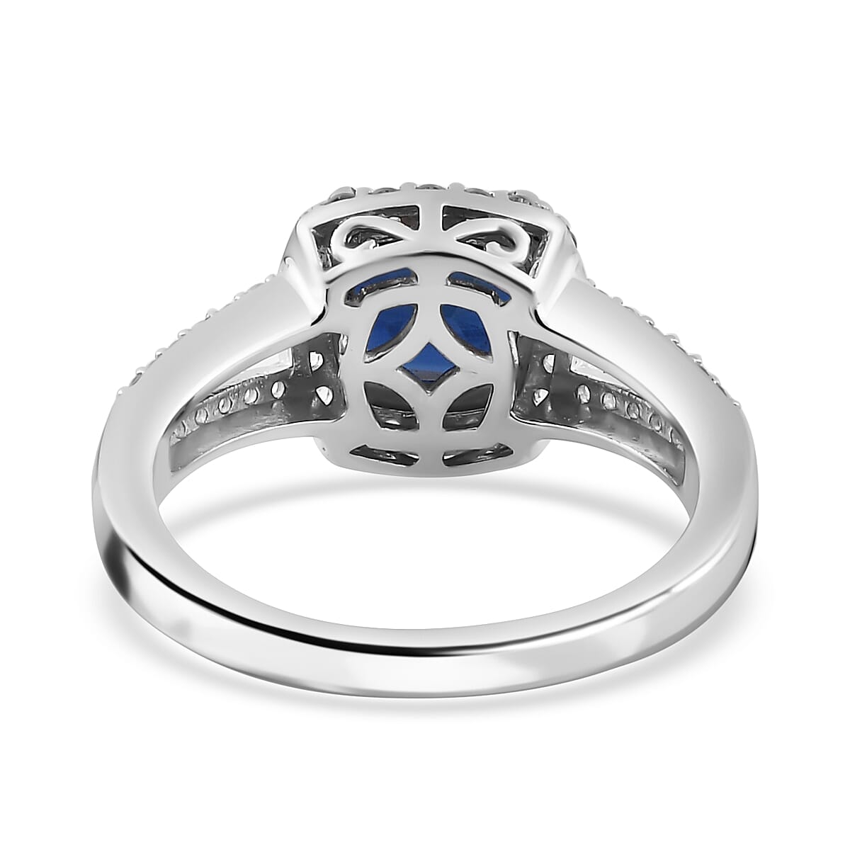 Kyanite , White Zircon Halo Ring in Platinum Overlay Sterling Silver ...