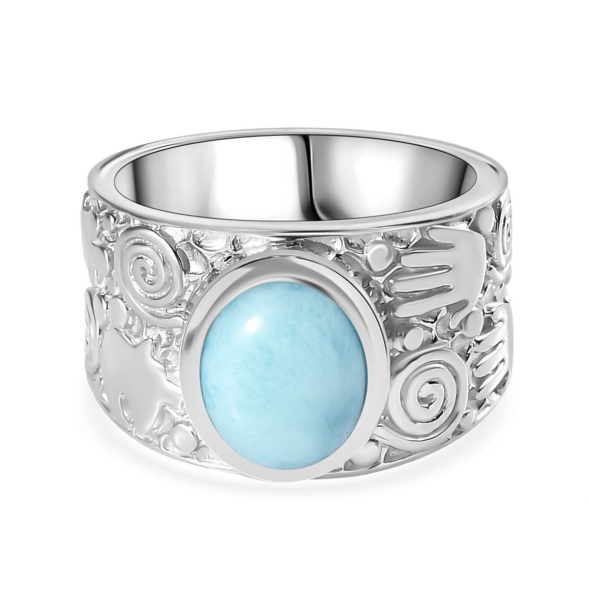 Royal Bali Collection - Larimar Solitaire Ring in Platinum Overlay ...