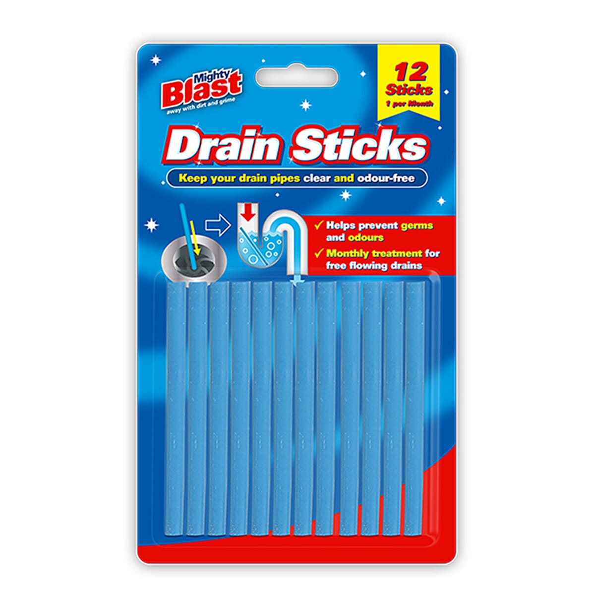 Mighty Blast - Set of 12 Drain Sticks - Blue - 7721505 - TJC