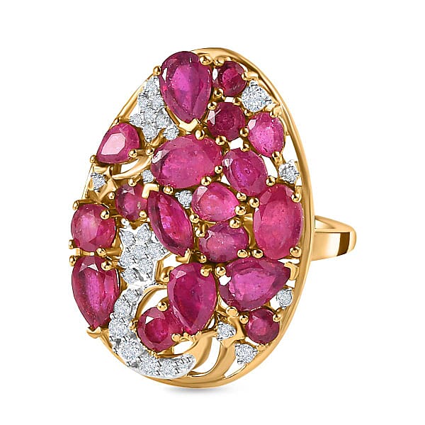 GP Celestial Collection - Ruby & Natural Zircon Ring in 18K Yellow Gold ...