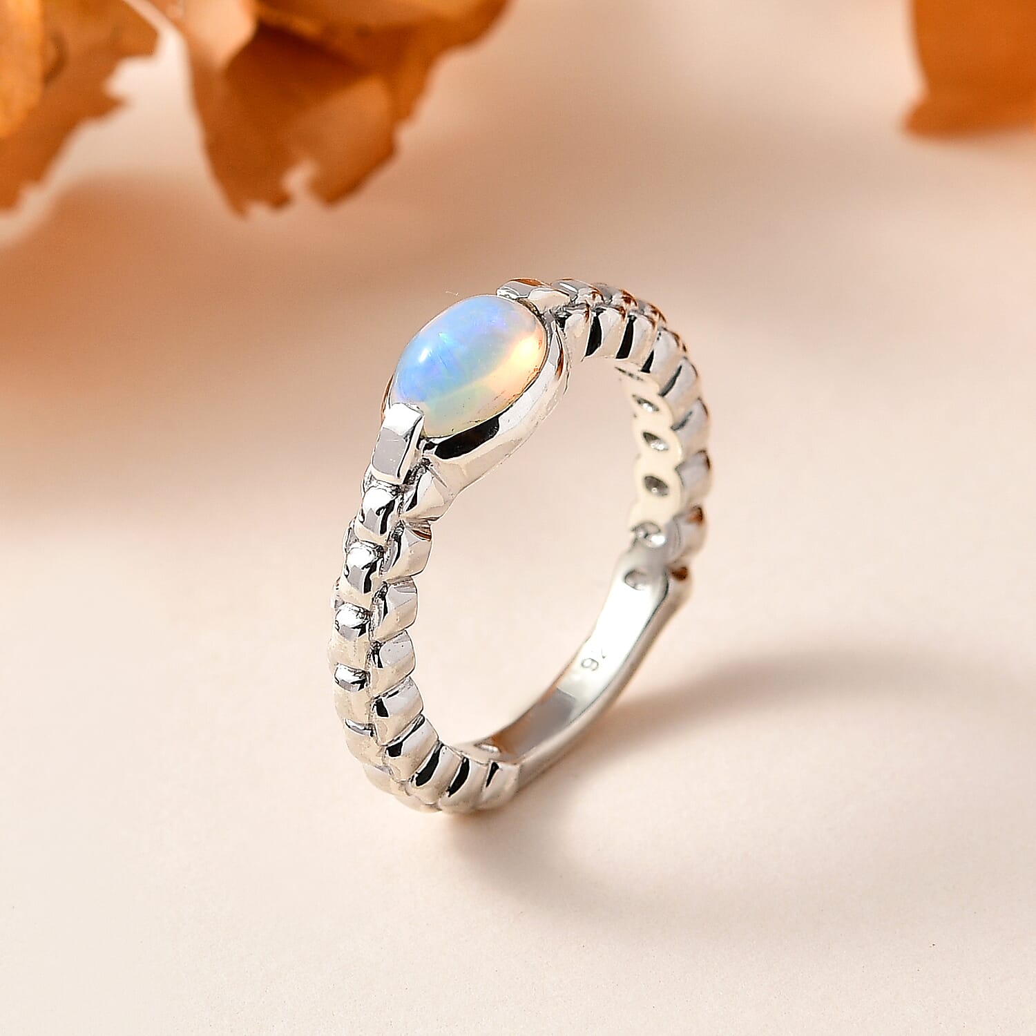 Ethiopian Welo Opal Solitaire Ring in Platinum Overlay Sterling Silver ...