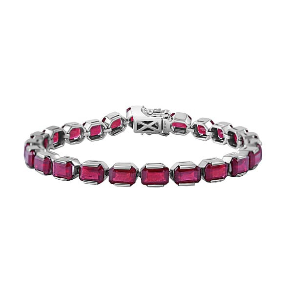 African Ruby Tennis Bracelet (Size - 7) in Rhodium Overlay Sterling ...
