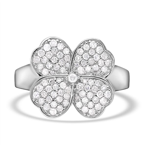 Diamond Clove Floral Ring in Platinum Overlay Sterling Silver - 7726818 ...