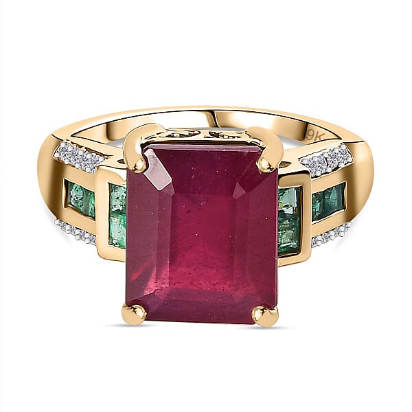 AAA African Ruby, Premium Emerald and Natural Zircon Solitaire Ring in ...