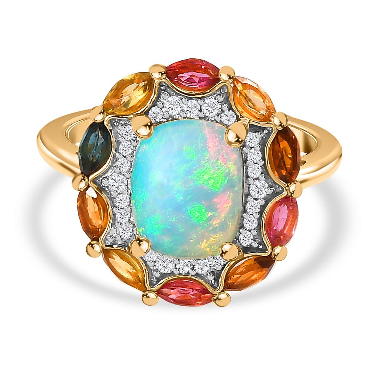 Ethiopian Welo Opal and Multi-Tourmaline Ring in 18K Vermeil YG ...