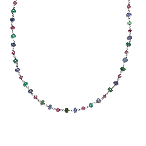 Ruby, Emerald & Tanzanite Beads Necklace (Size - 20) in Rhodium Overlay ...