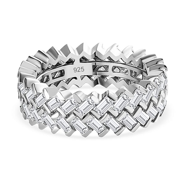 Moissanite Band Ring in Platinum Overlay Sterling Silver 2.75 Ct ...