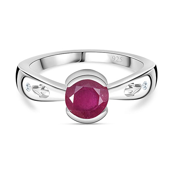African Ruby & Natural Zircon Ring in Platinum Overlay Sterling Silver ...