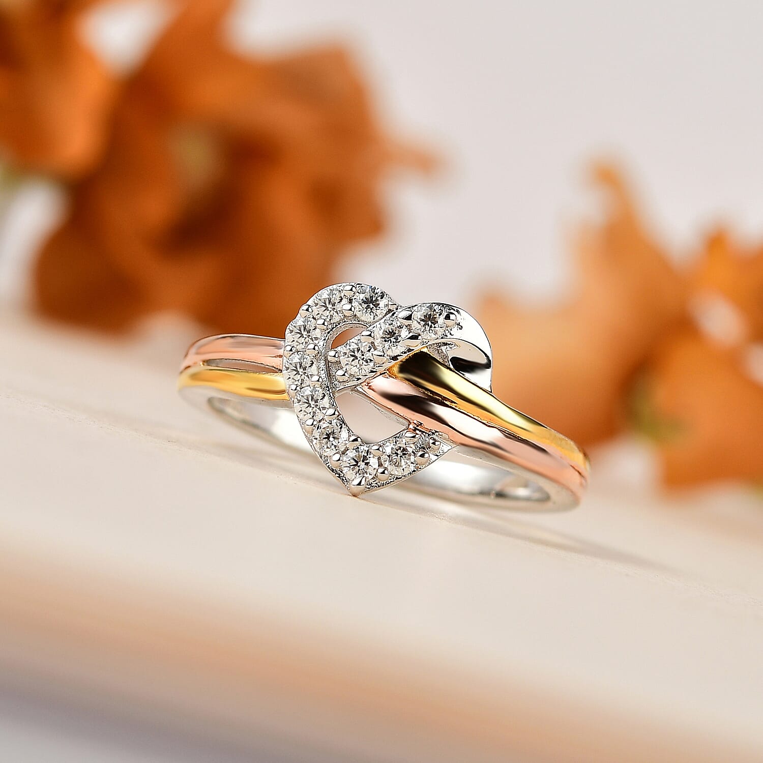 GP Amore Collection - Moissanite Heart Ring in 3 Tone Plated Sterling ...