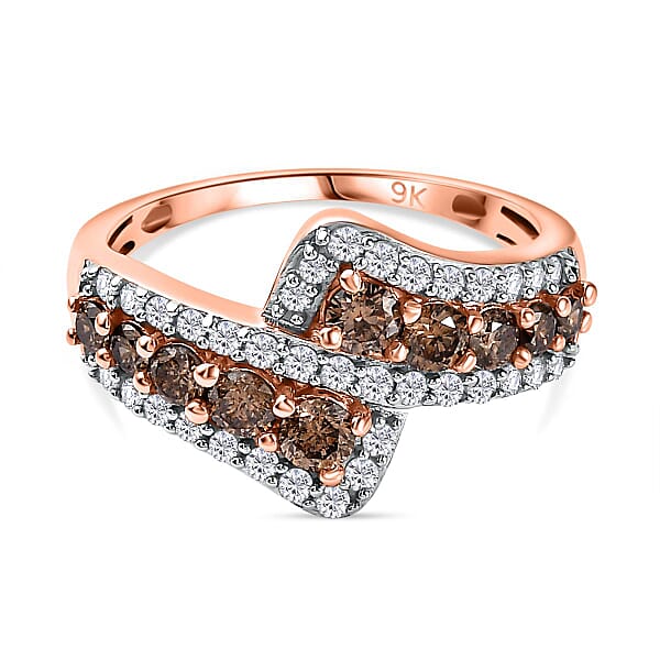 One Time Deal- 9K Rose Gold Certified Natural Champagne White Diamond ...