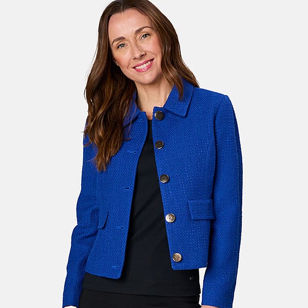 Emreco Classic Collar Cropped Boucle Jacket (Size 12) - Blue - 7744519 ...