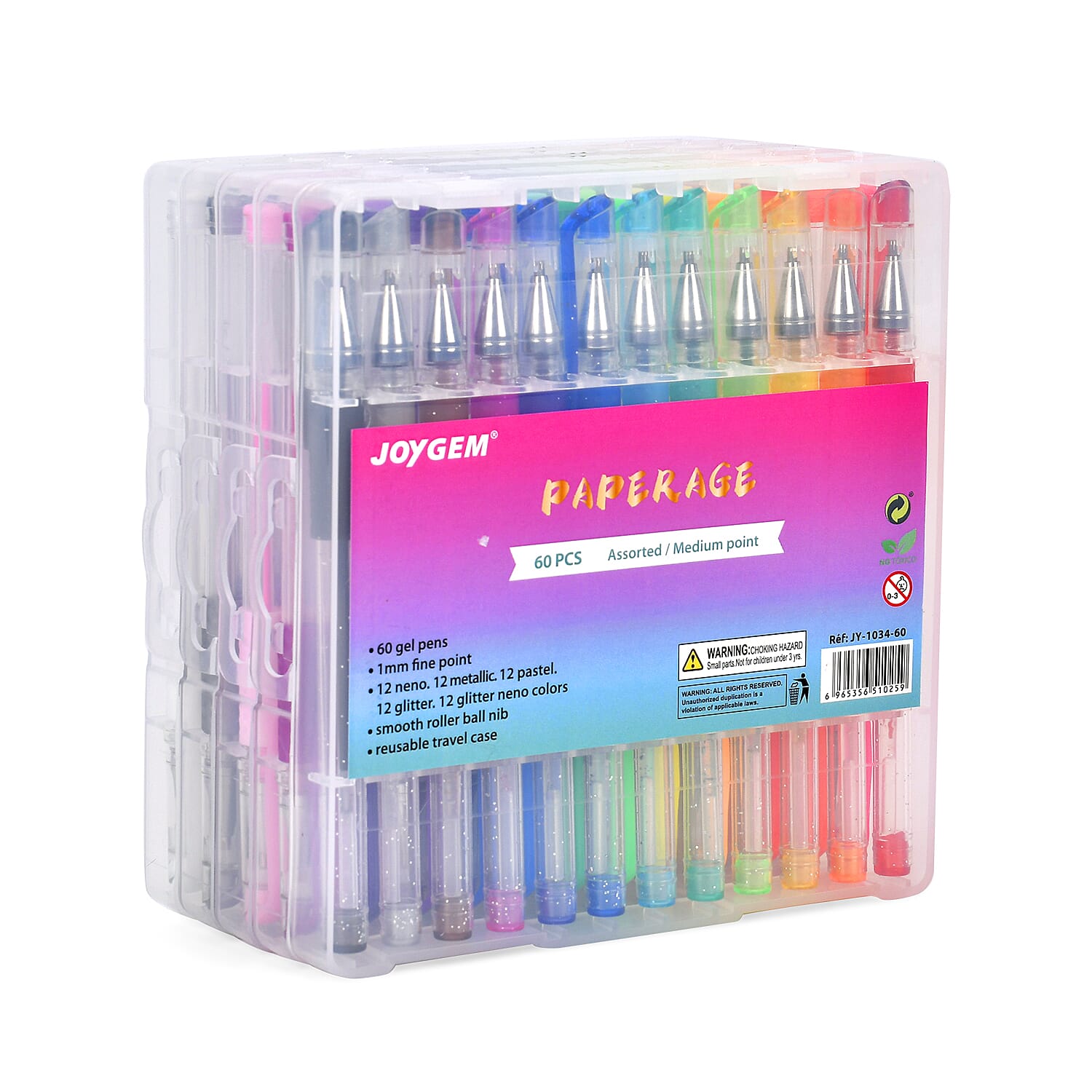 60 Premium Quality Vibrant Colour Gel Pens With Transparent Storage Box